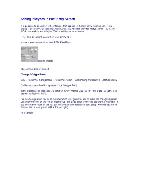Sap Hr Adding Infotypes To Fast Entry Screen Sap Hr Pdf Computing