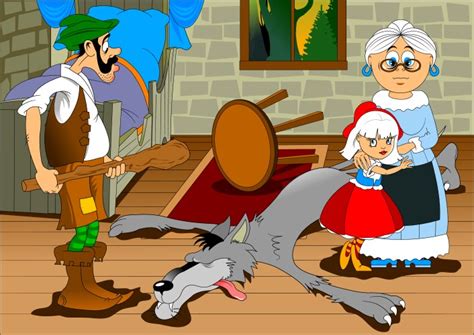 Cartoon Little Red Riding Hood And Wolf Royalty Free Vector