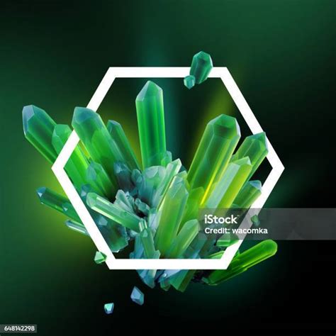 3d 렌더링 디지털 일러스트 레이 션 6 각형 프레임 현대 보석 배경 에메랄드 녹색 된다고 추상 결정 0명에 대한 스톡 사진 및 기타 이미지 Istock