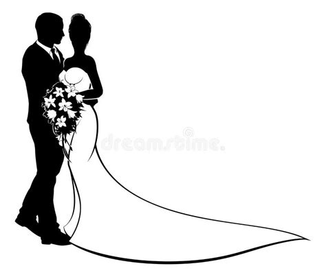 Bride And Groom Flowers Wedding Silhouette Stock Vector Illustration
