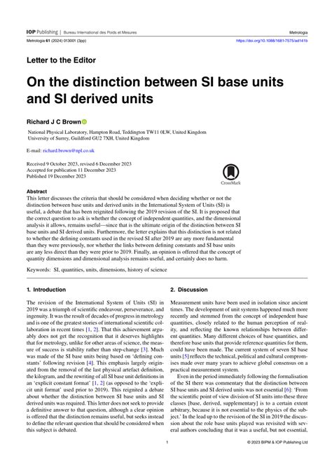 On The Distinction Between Si Base Units And Si Derived Units Request Pdf