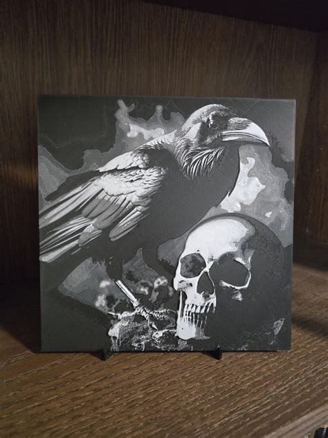 Raven And Skull 3d Print Edgar Allan Poe Art 8x8 Etsy