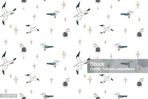 바다 배경 해변 테마 패션 원활한 패턴 빈티지 직물 갈매기와 포장 여름 디자인해양 테마 가리기에 대한 스톡 벡터 아트 및 기타 이미지 Istock