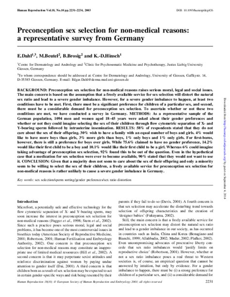 Pdf Preconception Sex Selection For Non Medical Reasons A