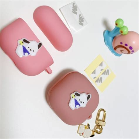 핑크 강아지 갤럭시 버즈라이브 버즈프로 버즈2 버즈2프로 And 애플 에어팟3세대 케이스 And 꼬리나비키링