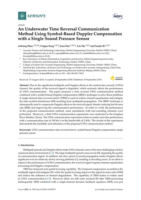 Pdf An Underwater Time Reversal Communication Method Using Symbol Based Doppler Compensation
