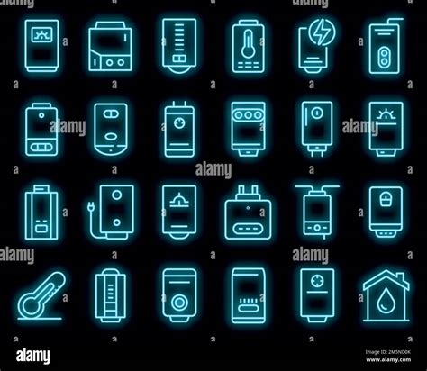 Boiler Icons Set Outline Set Of Boiler Vector Icons Neoncolor On Black Stock Vector Image And Art