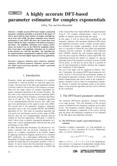 Pdf A Highly Accurate Dft Based Parameter Estimator For Complex