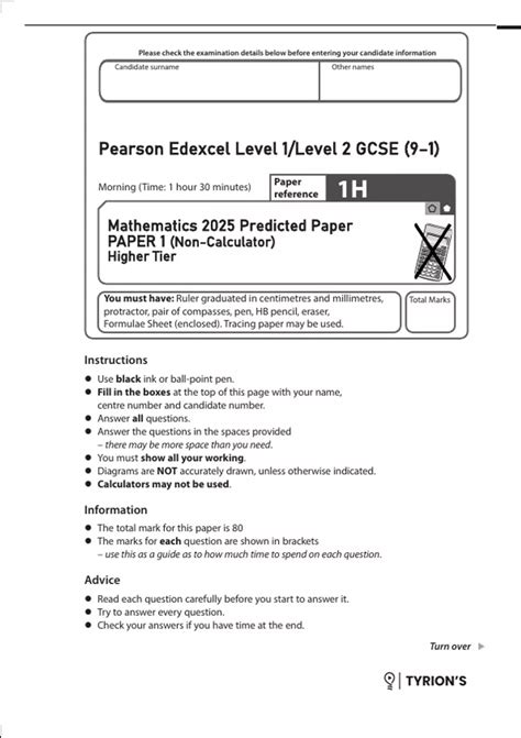 Edexcel Gcse Mathematics 1h 2025 Predicted Question Paper Predicted Papers 2025 Stuvia Uk