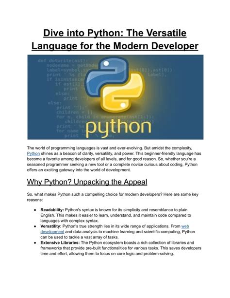 Ppt Dive Into Python The Versatile Language For The Modern Developer Powerpoint Presentation