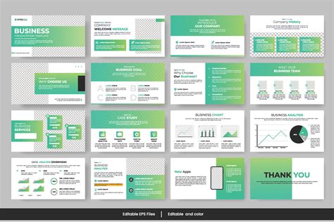 Vector Business Presentation Slides Template Green Color Design Minimalist Business Layout