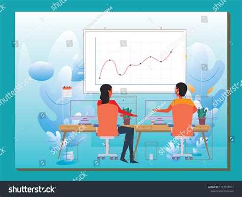 People Interacting Charts Analyzing Statistics Data Stock Vector