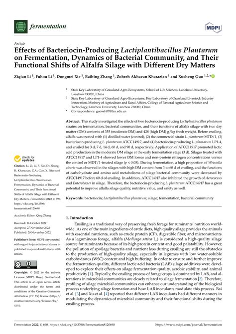 Pdf Effects Of Bacteriocin Producing Lactiplantibacillus Plantarum On Fermentation Dynamics