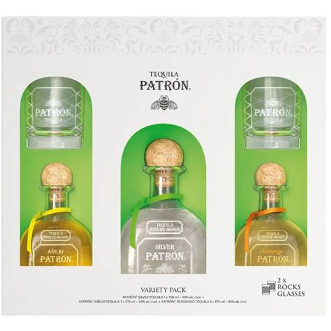 Patrón Tequila Variety Pack With Rocks Glasses Bottle Engraving