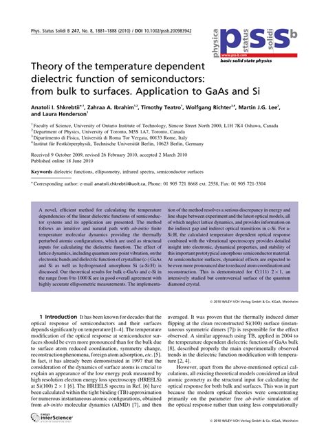 Pdf Theory Of The Temperature Dependent Dielectric Function Of Semiconductors From Bulk To