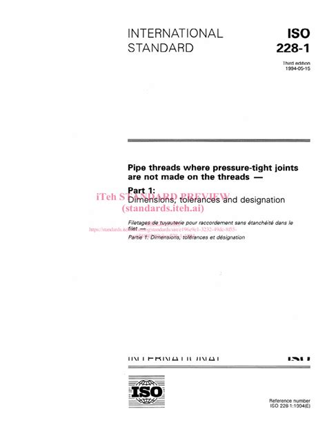 Iso 228 1 1994 Metric Pipe Thread Dimension Pdf International Organization For