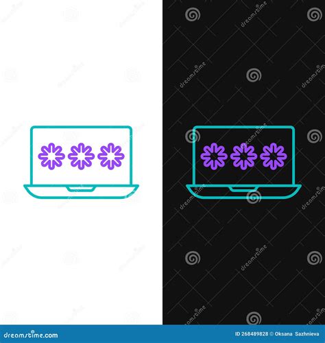 Line Laptop With Password Notification Icon Isolated On White And Black
