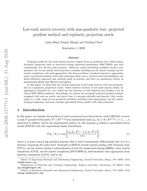 Low Rank Matrix Recovery With Non Quadratic Loss Projected Gradient Method And Regularity
