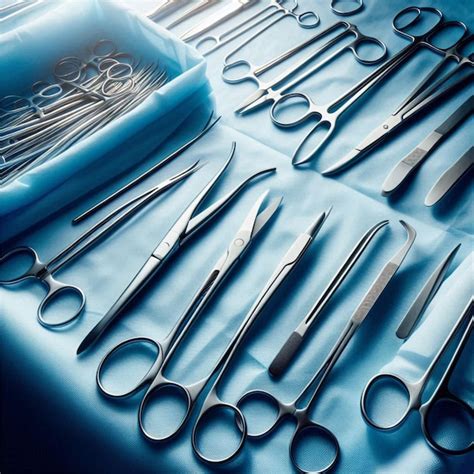 Surgical Scissors And Scalpels On Sterile Field Premium Ai Generated