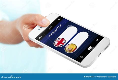 Mobile Phone With Language Translator Application Over White Stock