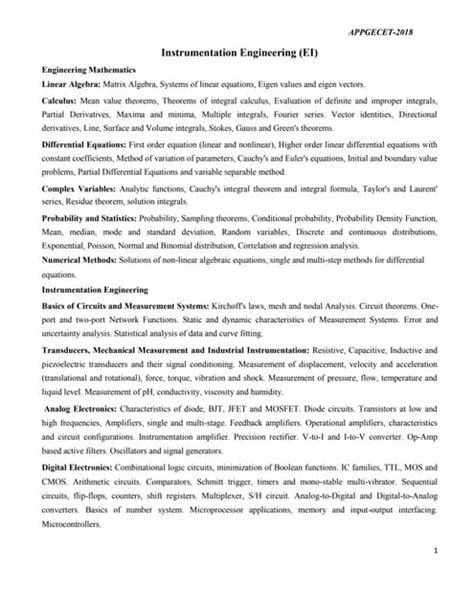 Ap Pgecet Instrumentation Engineering 2018 Syllabus Pdf