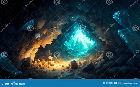 Glowing Crystal Cave Tunnel Neural Network Generated Art Stock