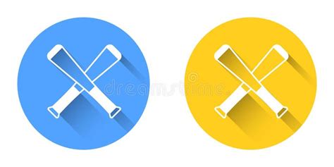 white crossed baseball bat icon isolated with long shadow background circle button stock