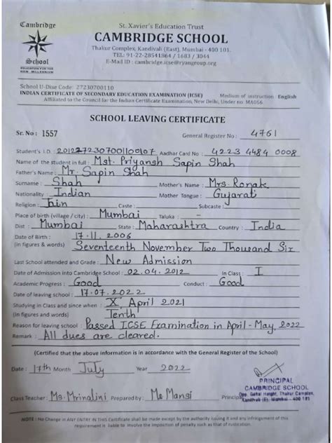 Declaration Of The Candidate For The Respective Linguistic Religious