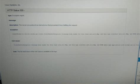 Cuic Error Status 500 Clienthandleexception A Message Body