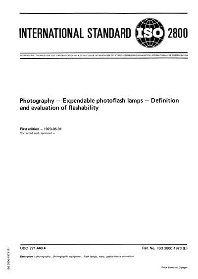ISO 2800 1973 Photography Expendable Photoflash Lamps Definition And Evaluation Of