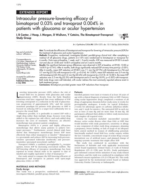 Pdf Intraocular Pressure Lowering Efficacy Of Bimatoprost 003 And Travoprost 0004 In