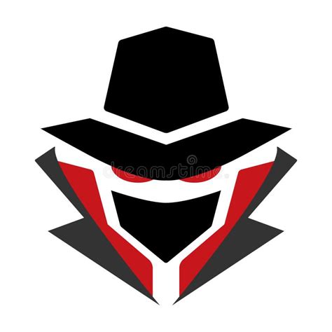 Mysterious Computer Hacker Icon Black And Red Isolated On White Stock