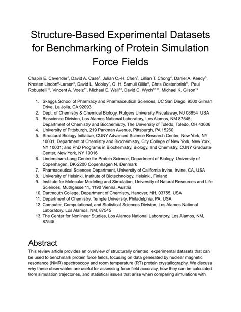Pdf Structure Based Experimental Datasets For Benchmarking Of Protein Simulation Force Fields