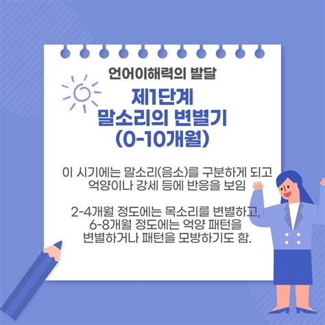 다산언어치료 ️ 다산더맑은의원 아동발달클리닉 우리아이 언어이해 발달 🧡 1단계 0 10개월 말소리 변결기 단계 2 4개월 정도에는 목소리를 변별합니다