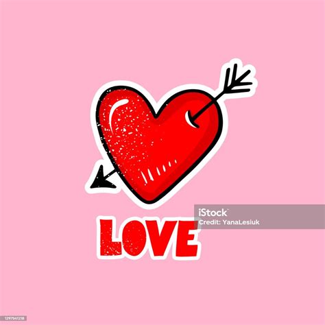 화살표와 러브 레터링으로 붉은 심장을 벡터로 처리합니다 귀여운 로맨틱 한 일러스트 레이션 만화 스타일 귀여운에 대한 스톡 벡터 아트 및 기타 이미지 Istock