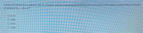 Solved ML Of MHCl Is Added To ML Of Buffer Solution Chegg