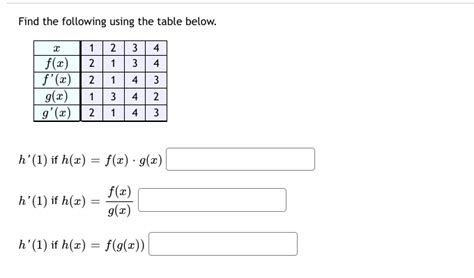 Solved Find The Following Using The Table Below H If Chegg Com