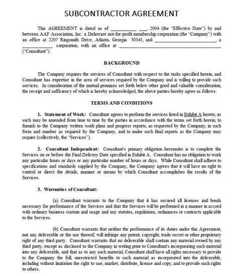 60 Free Simple Subcontractor Agreement Template Word And Pdf Calypso Tree