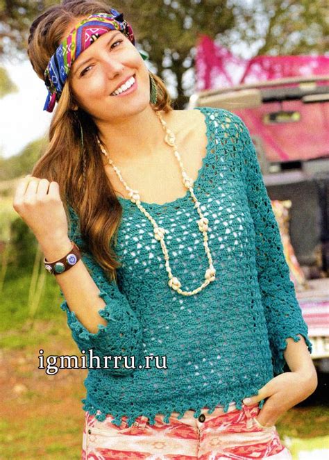 Изумрудный пуловер вязание крючком Crochet Clothes Crochet Top Crochet Sweater