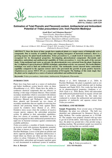 Pdf Estimation Of Total Phenolic And Flavonoid Content Antibacterial