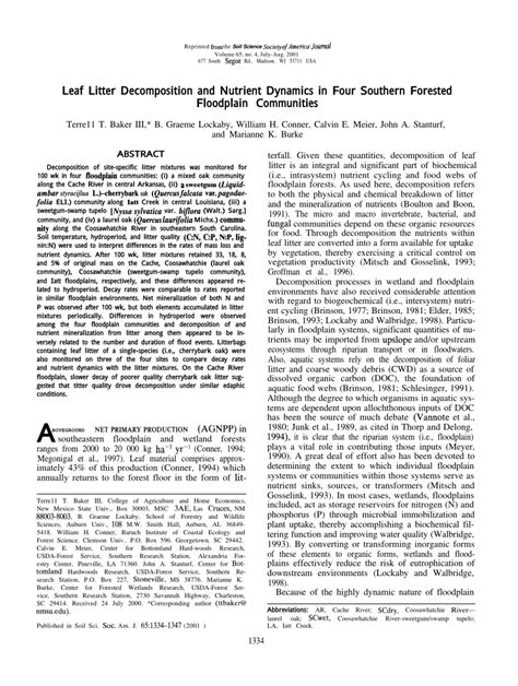 Pdf Leaf Litter Decomposition And Nutrient Dynamics In Four Southern Forested Floodplain