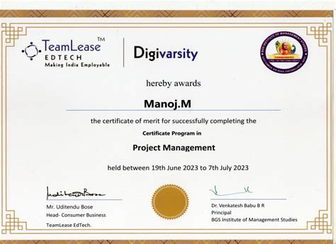 Manoj Manjunath On Linkedin Projectmanagement Certification Teamleaseedtech Careeradvancement