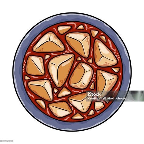 마파 두부 그것은 매운 소스에 설정된 두부 일반적으로 얇고 기름진 밝은 빨간색 현탁액과 다진 고기로 구성됩니다 중국 음식 격리된 벡터 이미지입니다 0명에 대한 스톡 벡터