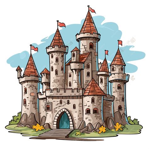 Premium Vector Medieval Castle Cartoon Fairytale Castle Hand Drawn Design