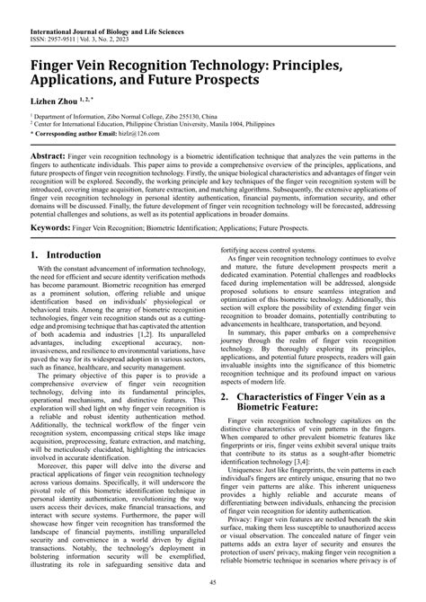Pdf Finger Vein Recognition Technology Principles Applications And Future Prospects