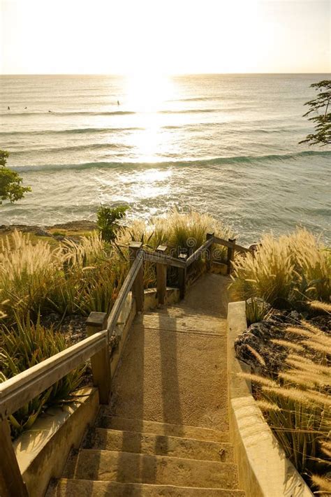 Pov Vertical Summer Evening Sunbeams Shine On Stairs Leading To