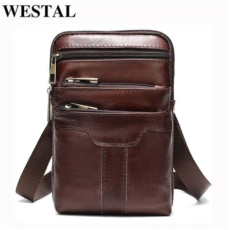 Westal 남자를위한 새겨진 남자의 어깨 가방 정품 가죽 Crossbody 가방 작은 미니 남성 화니 팩 허리 가방 전화