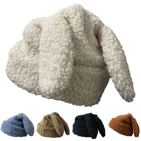 D Groee Floppy Sherpa Beanie Hats Cute Bunny Ears Funny Hat Fluffy