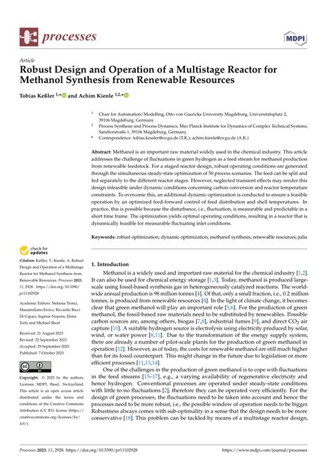 PDF Robust Design And Operation Of A Multistage Reactor For Methanol Synthesis From Renewable