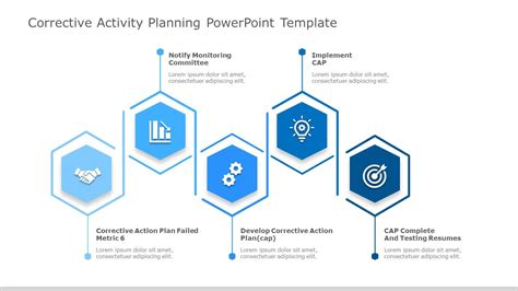 Blue Hexagonal Corrective Action Planning Diagram Powerpoint Template